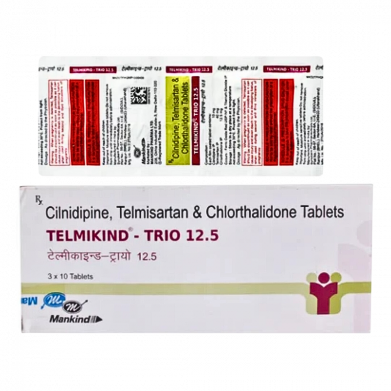 Telmikind Trio 40mg/10mg/12.5mg Tablet - Uses, Price, Substitute, Side ...