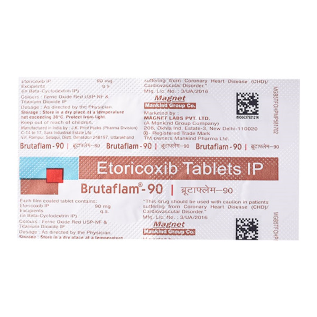 Brutaflam 90mg Tablet - Uses, Price, Substitute, Side Effects and Benefits