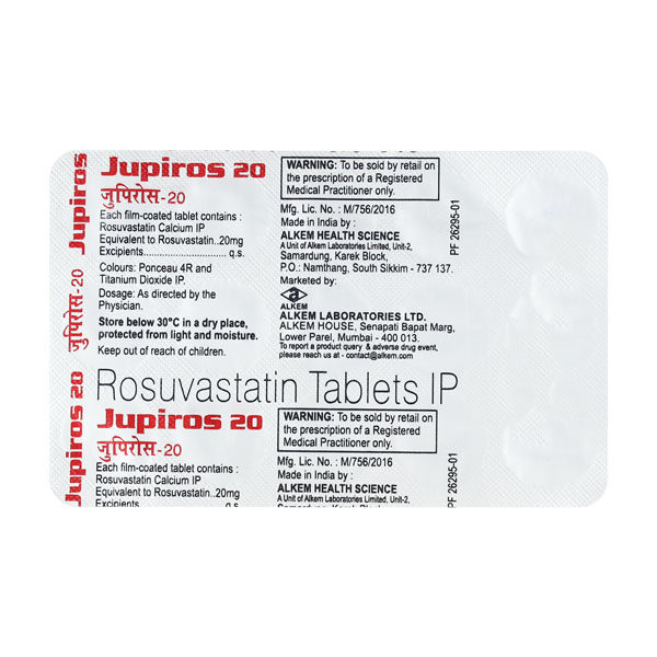 Jupiros 20 Tablet - Uses, Price, Substitute, Side Effects and Benefits