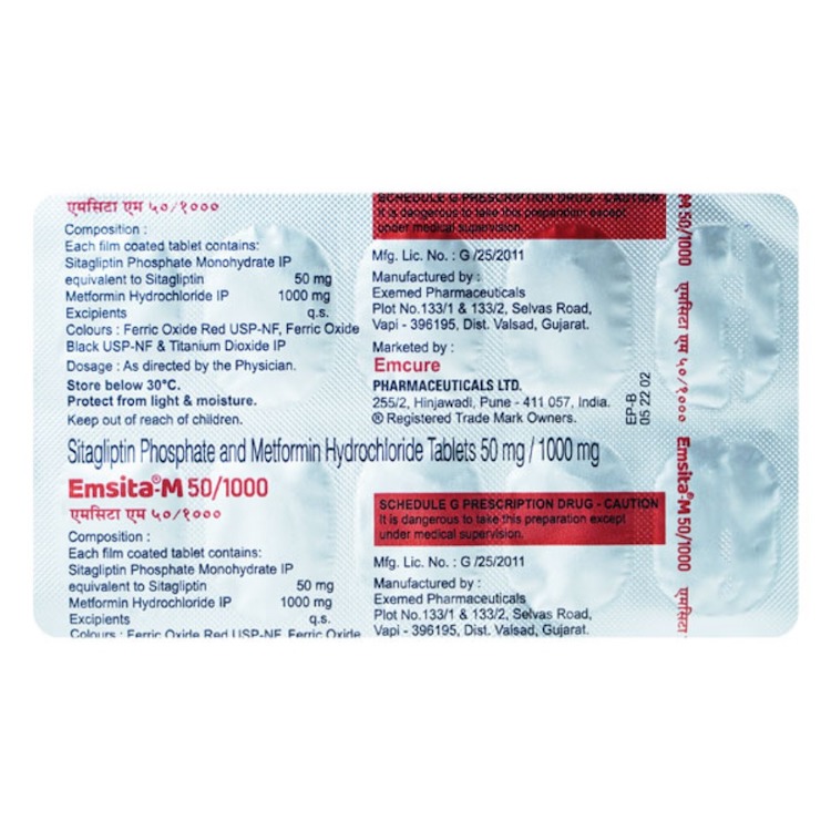 Emsita M 50mg/1000mg Tablet - Uses, Price, Substitute, Side Effects and ...