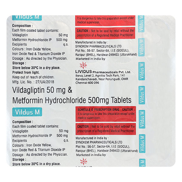 Vildus M 500mg/50mg Tablet - Uses, Price, Substitute, Side Effects and ...