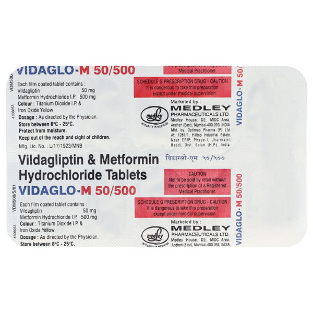 Vidaglo-M 50/500 Tablet - Uses, Price, Side Effects, Substitute