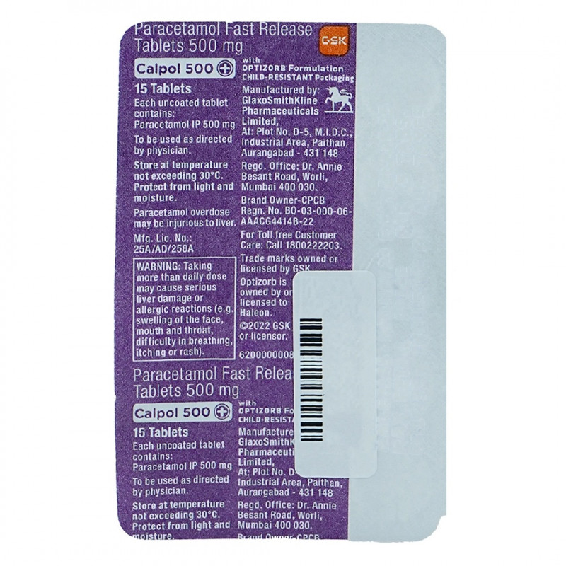 Calpol 500 Plus Tablet - Uses, Price, Substitute, Side Effects and Benefits