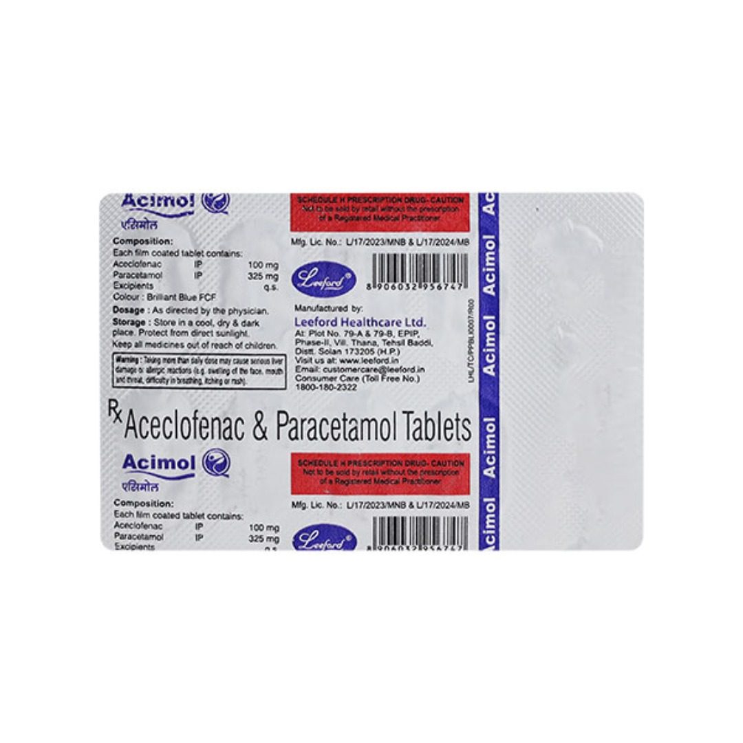 Acimol 100 mg/325 mg Tablet - Uses, Price, Side Effects, Substitute