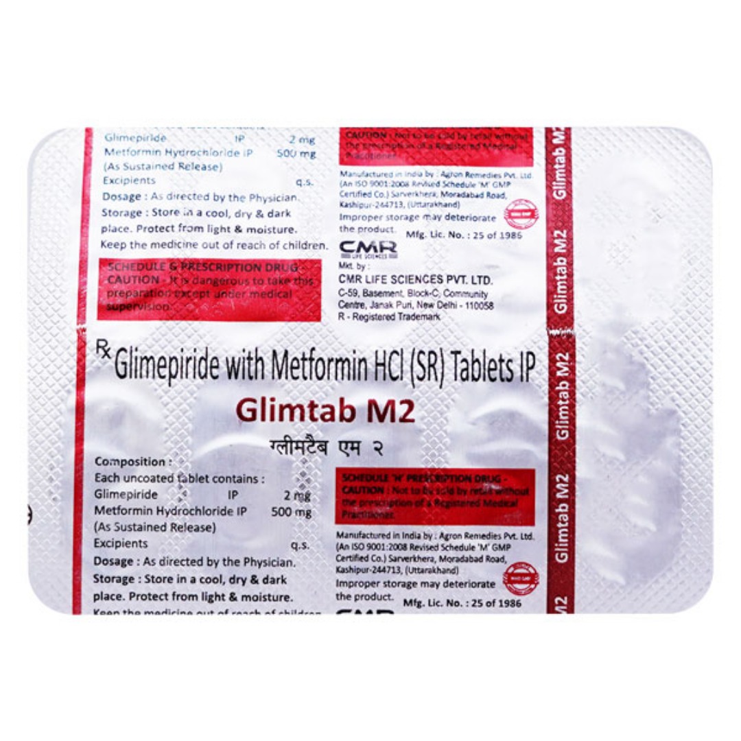 Glimtab-M 2mg/500mg Tablet - Uses, Price, Side Effects, Substitute