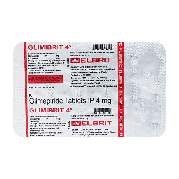 Glimibrit 4mg Tablet - Uses, Price, Side Effects, Substitute