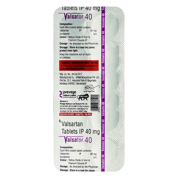 Valsator 40mg Tablet - Uses, Price, Side Effects, Substitute